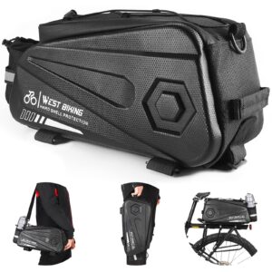 west biking bike rear seat bag, double water resistant, zipper, bicycle trunk pannier, 8.6l capacity waterproof backseat carrier cargo pouch with strap & rain cover for cycling