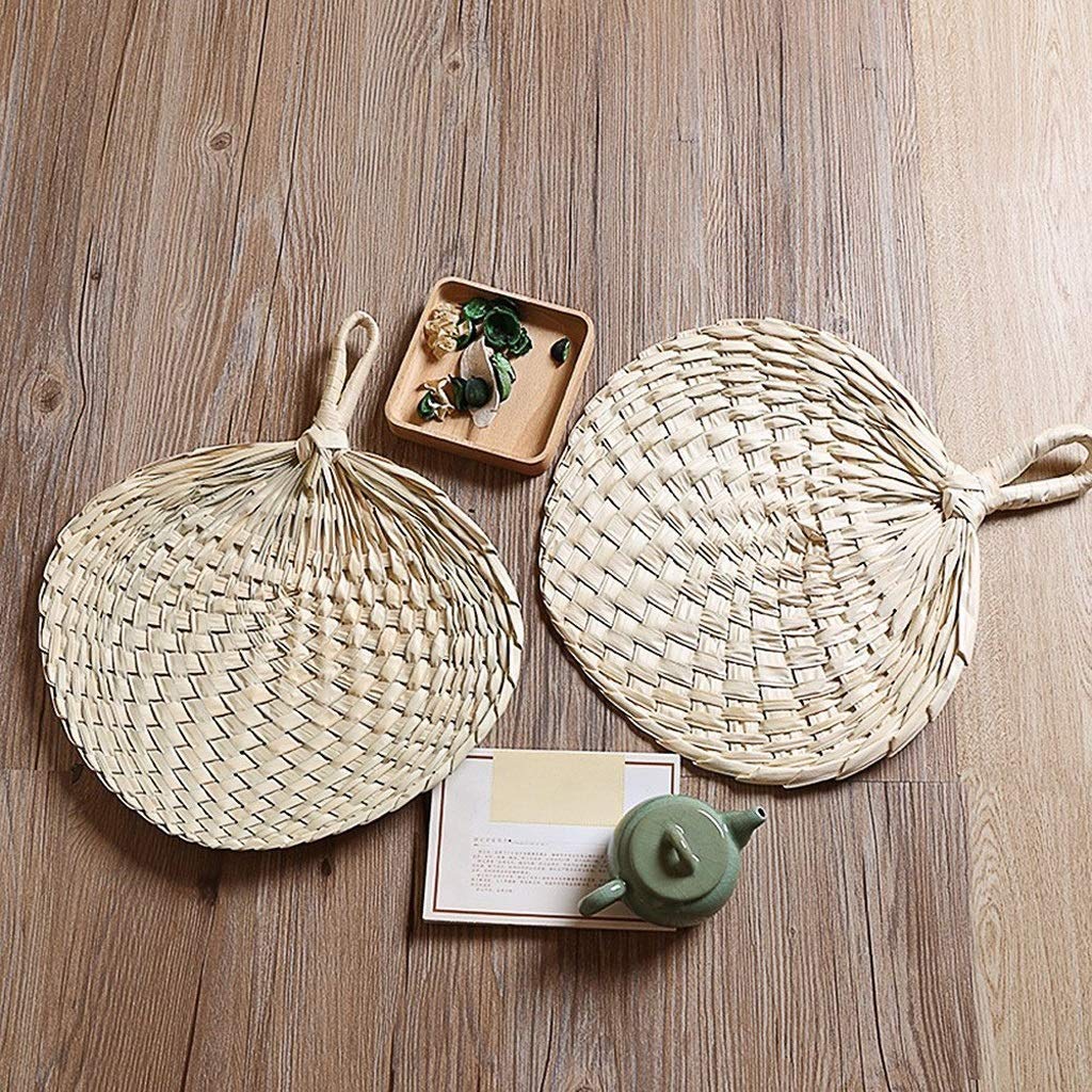 Handmade Folding Fan Chinese Style Handmade Fan Natural Hand Weaving Fan Blades Portable Cooling Fan for Camping Hiking Handheld Fan (Color : Natural)