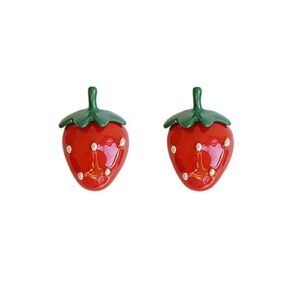 cute strawberry stud earrings for women,red strawberry earring, enamel white strawberry earring for women jewelry (red)