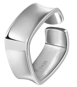 oayao sterling silver rings for women men, unisex wide band thumb ring, handmade chunky silver rings aesthetic, adjustable jewelry signet rings for men size 9-10.5