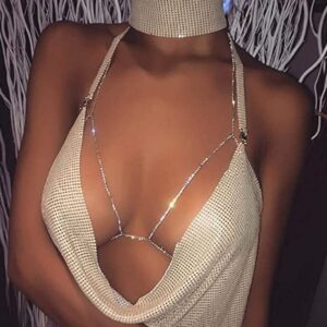 Sparkly Crystal Body Chain， Silver Rhinestone Bling Bra Chain， Sexy Bikini Nightclub Body Chain， Boho Sexy Beach Body Chain Accessories for Women and Girls (A)