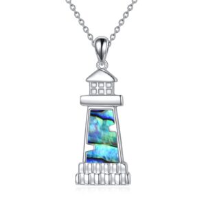 onefinity lighthouse necklace for women sterling silver lighthouse pendant necklace birthday jewelry gift for lover (abalone shell)