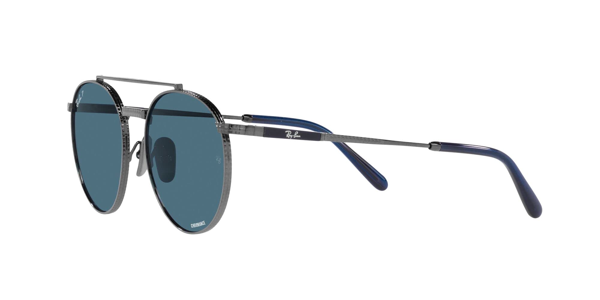 Ray-Ban RB8237 Round II Titanium Sunglasses, Gunmetal/Polarized Blue, 53 mm