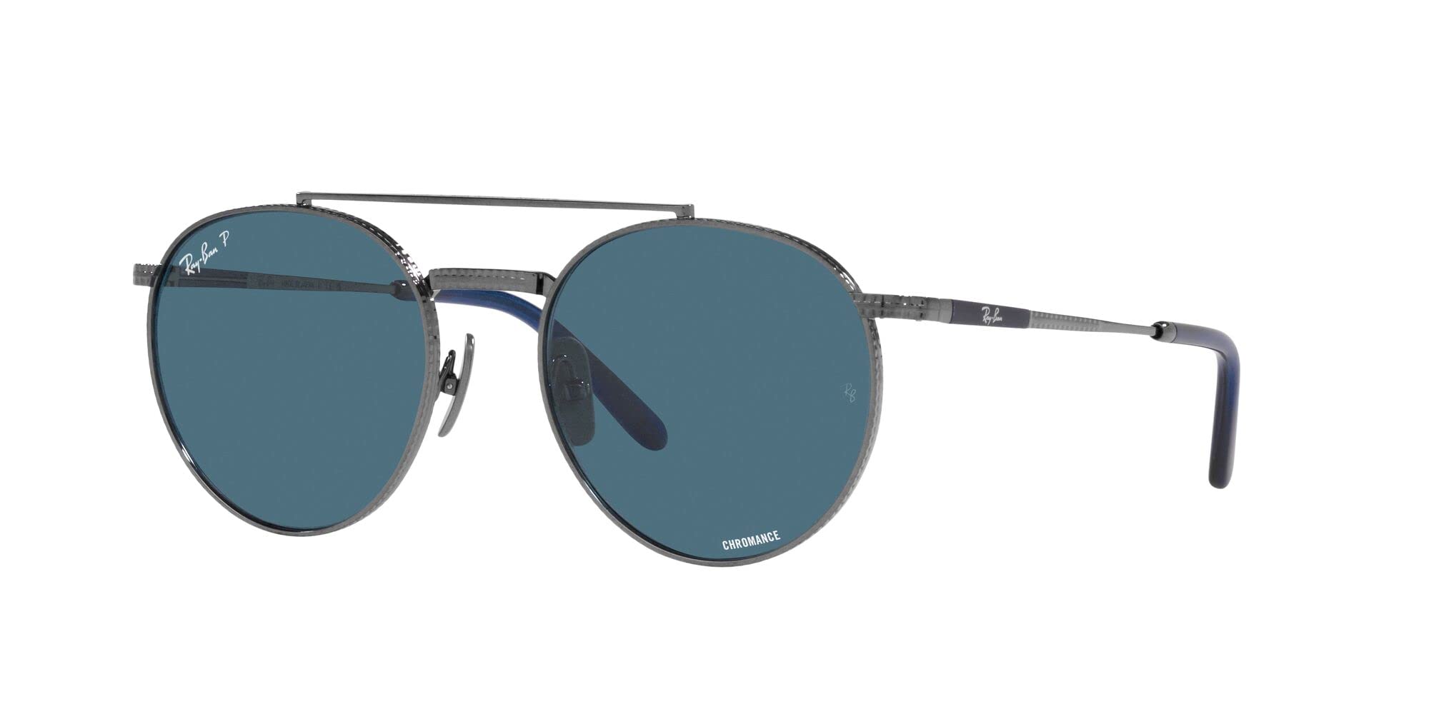 Ray-Ban RB8237 Round II Titanium Sunglasses, Gunmetal/Polarized Blue, 53 mm