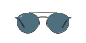 ray-ban rb8237 round ii titanium sunglasses, gunmetal/polarized blue, 53 mm