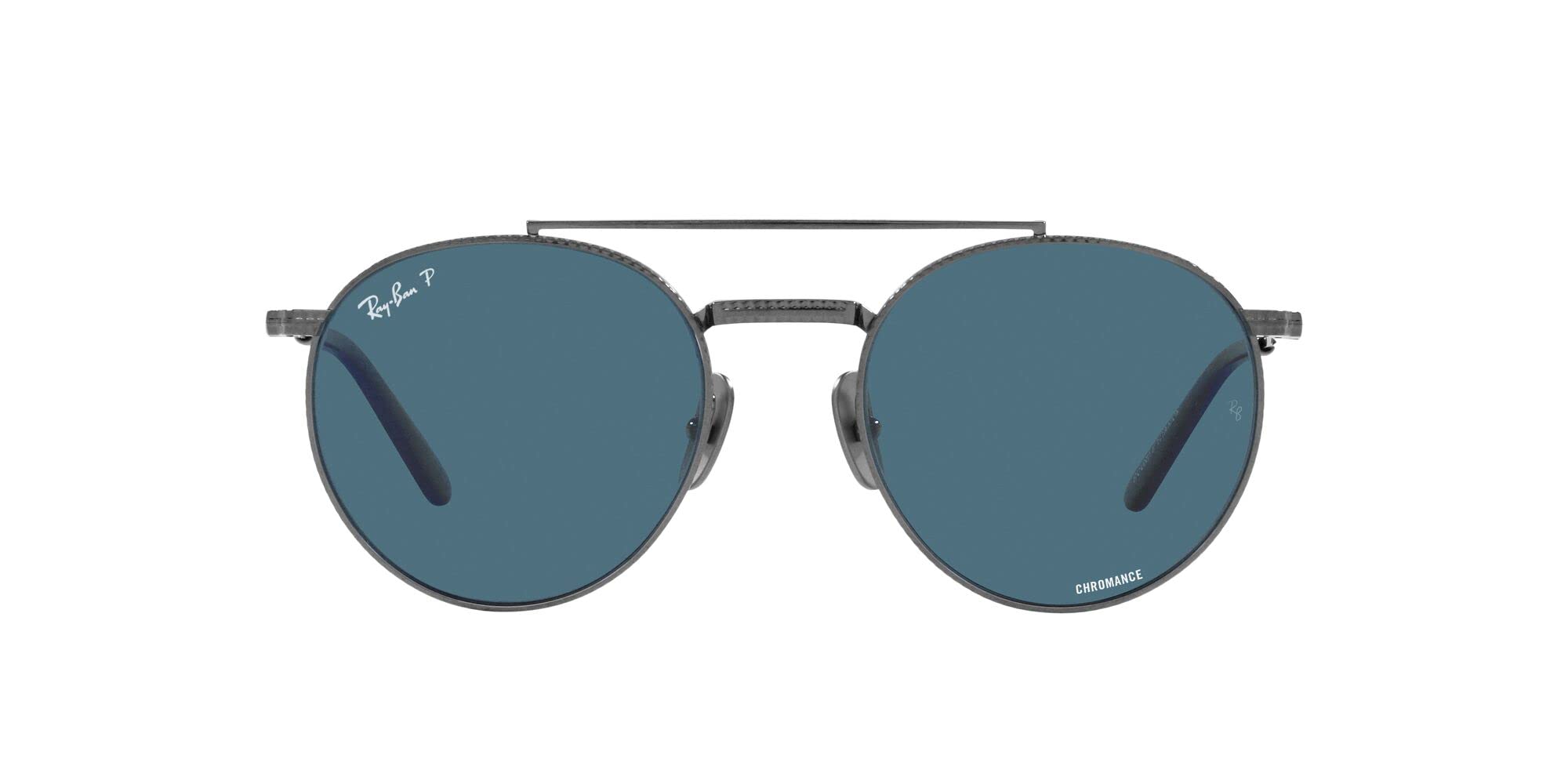 Ray-Ban RB8237 Round II Titanium Sunglasses, Gunmetal/Polarized Blue, 53 mm