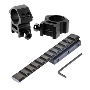 360 Tactical – 11 Slots Riser Base Adapter 11mm Dovetail Extension to 20mm Weaver Picatinny Rail Mount W/ 1 INCH 25.4MM Low Profile Scope Ring