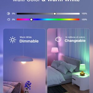 OHMAX Smart Light Bulbs, Color Changing Light Bulbs A19 E26 75W Equivalent, WiFi Light Bulbs Smart Bulbs Work with Alexa Google Home No Hub Required, Dimmable 2700K Warm White, 800 Lumens, 2 Pack