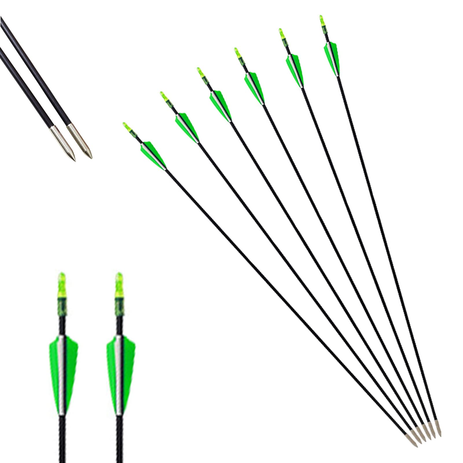 NC93 31Inch Archery Target Practice Arrows Fiberglass Arrows for Youth Children Beginner Recurve Bow Traditional Bow Shooting (6pcs) (Green)