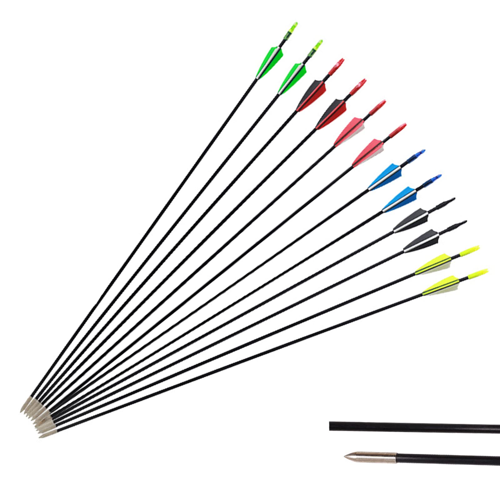 NC93 31Inch Archery Target Practice Arrows Fiberglass Arrows for Youth Children Beginner Recurve Bow Traditional Bow Shooting (6pcs) (Green)