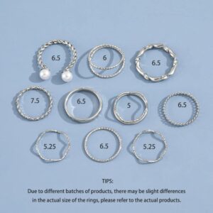 Chmier 10 Pcs Boho Knuckle Rings Set Dainty Twist Wave Minimalist Stackable Rings Pearl Statement Rings for Women