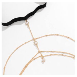 Summer Multi-layer Leg Chain Strench Thigh Chain Jewelry Elasticity Thigh Leg Chain Bikini Body Thigh Chain Jewelry for Women (Pearl Pendant)