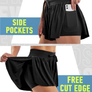 Ewedoos Flowy Shorts for Women 2 in 1 Gym Workout Shorts Women Breezy Soft Butterfly Yoga Athletic Running Shorts for Women Black