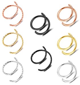 drperfect double nose ring for single piercing 6mm 8mm 10mm spiral nose hoop stainless steel twisted hoop nose ring