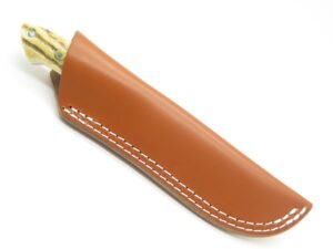 brown leather fixed 5" blade loveless style hunting knife sheath pouch