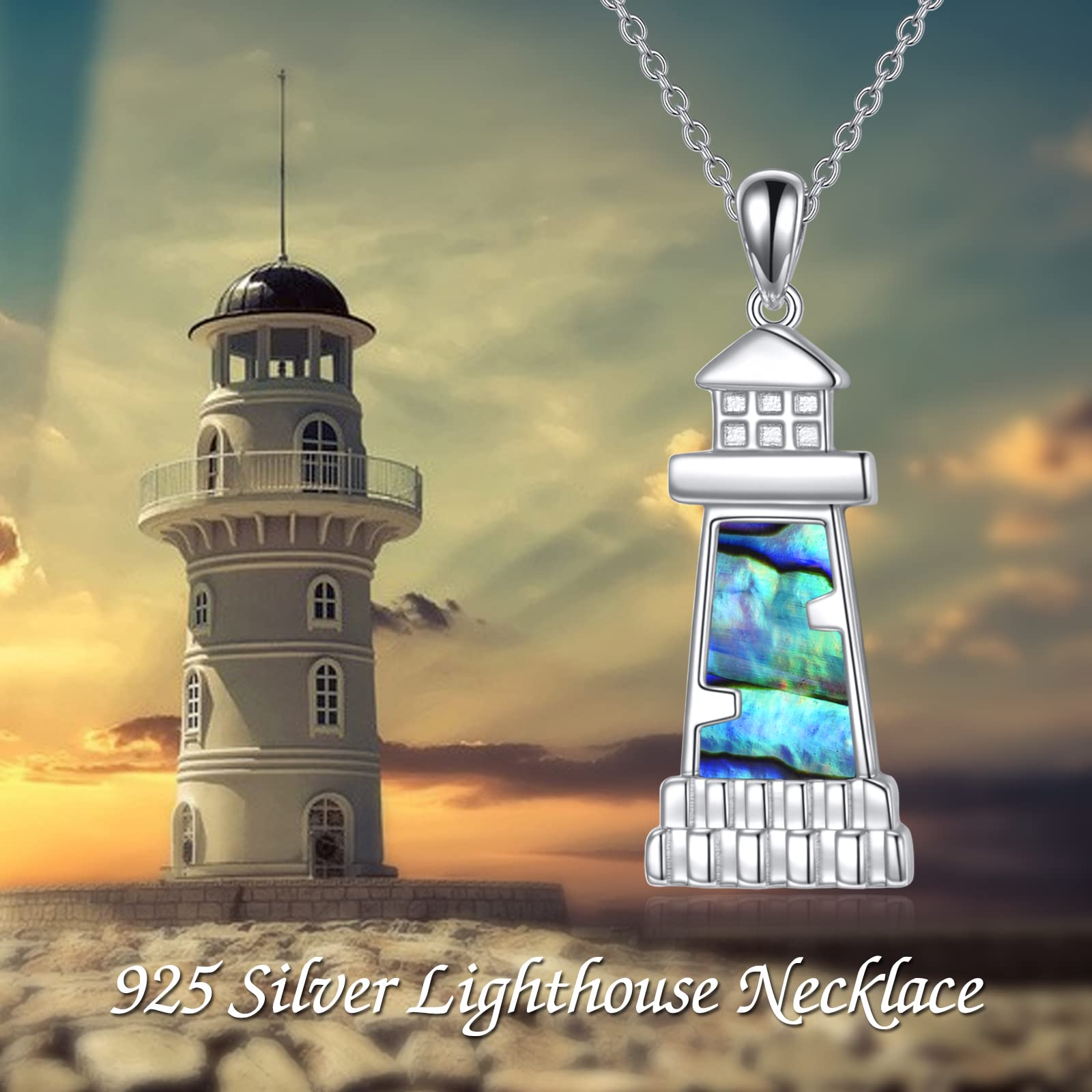 ONEFINITY Lighthouse Necklace for Women Sterling Silver Lighthouse Pendant Necklace Birthday Jewelry Gift for Lover (Abalone shell)