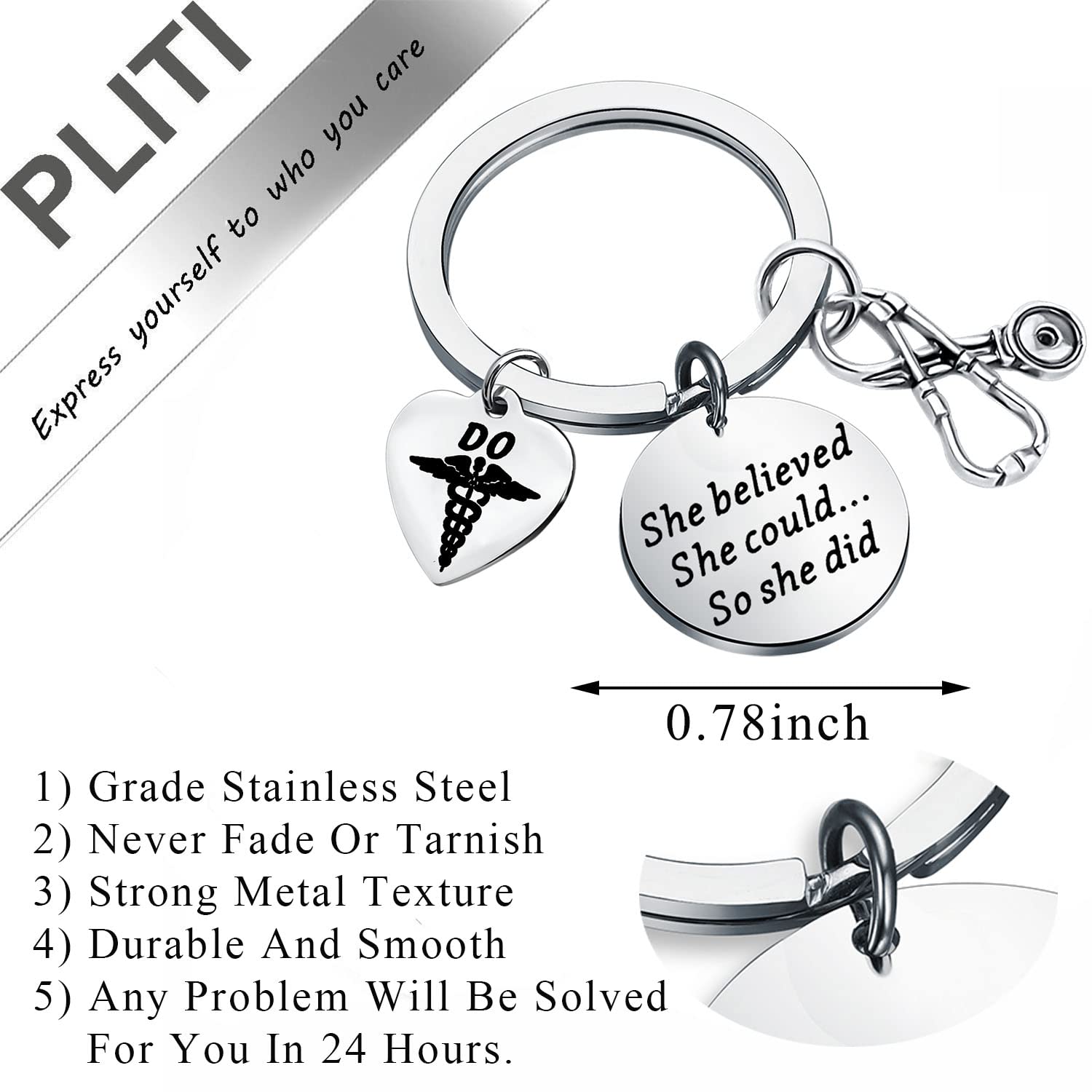 PLITI Doctor Of Osteopathic Medicine Gift Osteopathic Physician Gift She Believed She Could So She Did DO Osteopathy Keyring (DO key)