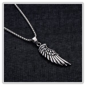 Mgutillart Punk Titanium Steel Angel Wing Pendant Feather Necklace(Steel)