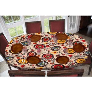 Atury Boho Sunflower Oval Fitted Tablecloths, Fantasy Flower Elastic Edged Table Cover, Waterproof Table Cloth Wrinkle Resistant Decor Indoor Family Banquet Use Fits Oblong 48'' x 72'' Table