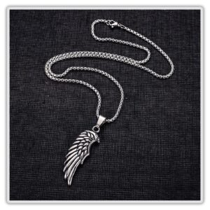 Mgutillart Punk Titanium Steel Angel Wing Pendant Feather Necklace(Steel)