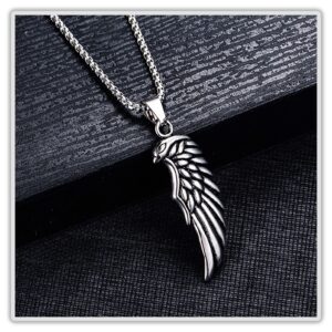 Mgutillart Punk Titanium Steel Angel Wing Pendant Feather Necklace(Steel)