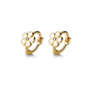 lianiser 14k gold plated floral flower small gold huggie hoop earrings little hoop earrings statement jewelry five petals sterling silver for women teen girl-8mm gold