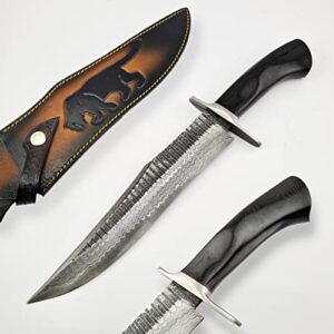 Vetus Black Panther Bowie Knife| Custom Handmade Survival Knife| Damascus Steel Hunting Knife Full Tang Fixed Blade Tactical Bowie knife with Engraved Leather Sheath and Gift Box