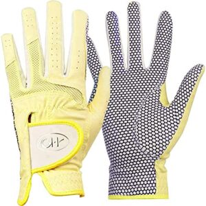 gh club gh women's leather golf gloves one pair - plain both hands (yellow, 19 (s))