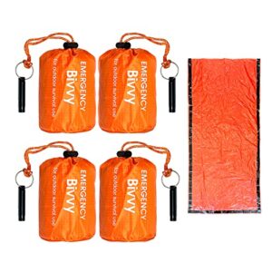 8 in 1 emergency sleeping bivvy sack, survival sleeping bag with whistle, thermal bivy sask blanket, 1-person size, lightweight and portable (4 pack)