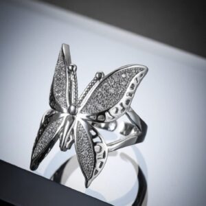 Awmnjtmgpw 925 Sterling Silver Shiny Butterfly Engagement Diamond Ring Foldable True Love Eternal Wedding Ring with Adjustable Opening