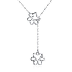 yfn 925 sterling silver double paw print lariat y necklace birthday jewelry for dog mom women