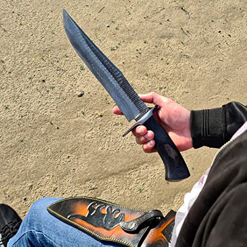 Vetus Black Panther Bowie Knife| Custom Handmade Survival Knife| Damascus Steel Hunting Knife Full Tang Fixed Blade Tactical Bowie knife with Engraved Leather Sheath and Gift Box