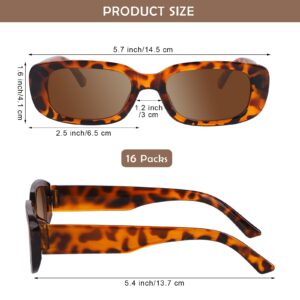 Aodaer 16 Pair Woman Small Rectangle Sunglasses Fashionable Wide Frame Sunglasses Retro Vintage Square Eyewear for Women Girls