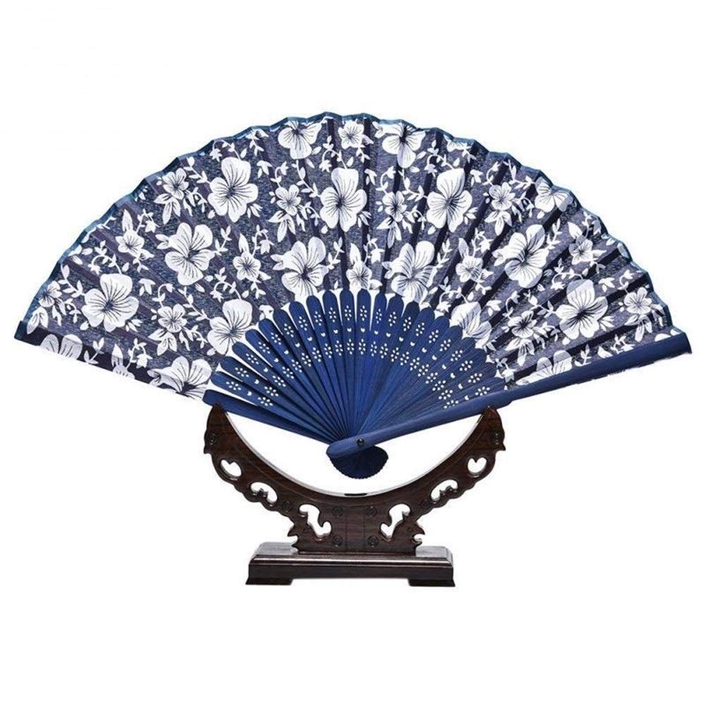 Handmade Folding Fan Folding Fan, Hand-held Fan,Handheld Outdoor Dancing Festival Women Gift Folding Fan Flower Prints Cloth Fan Folding Fan Handheld Fan (Color : A)