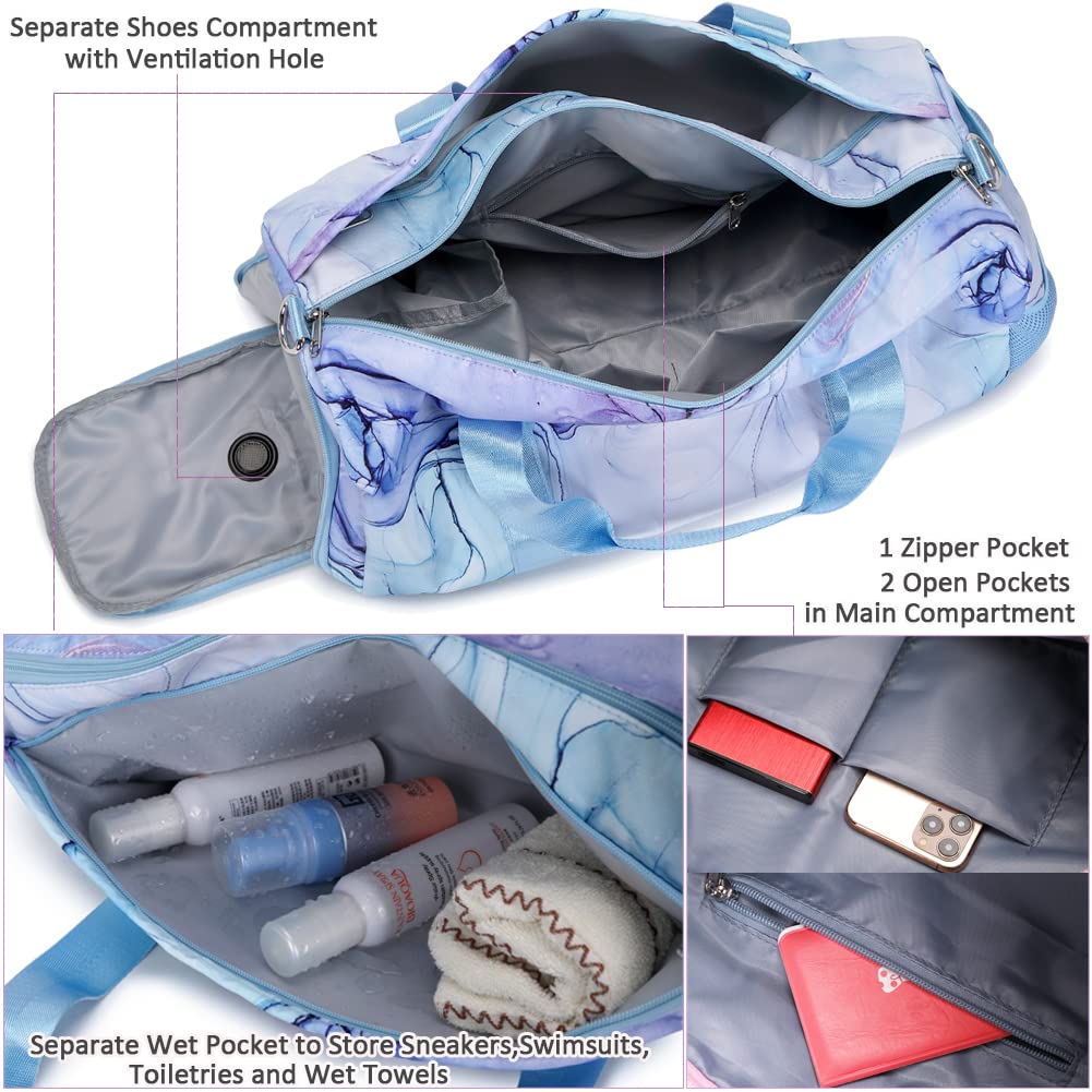 Travel Duffle Bag for Kids Girls Unicorn Weekender Bag Overnight Bag for Girls Water Resistant Sports Gym Bag with Shoe Compartment Wet Pocket