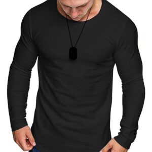 COOFANDY Men 2 Pack Fitted Muscle T Shirt Gym Workout Athletic Long Sleeves Tee Black/White