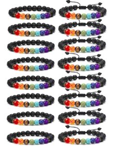 samoco 16pcs men women 8mm lava rock 7 chakras aromatherapy essential oil diffuser bracelet braided rope natural stone yoga beads bracelet bangle