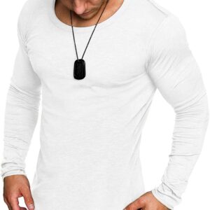 COOFANDY Men 2 Pack Fitted Muscle T Shirt Gym Workout Athletic Long Sleeves Tee Black/White