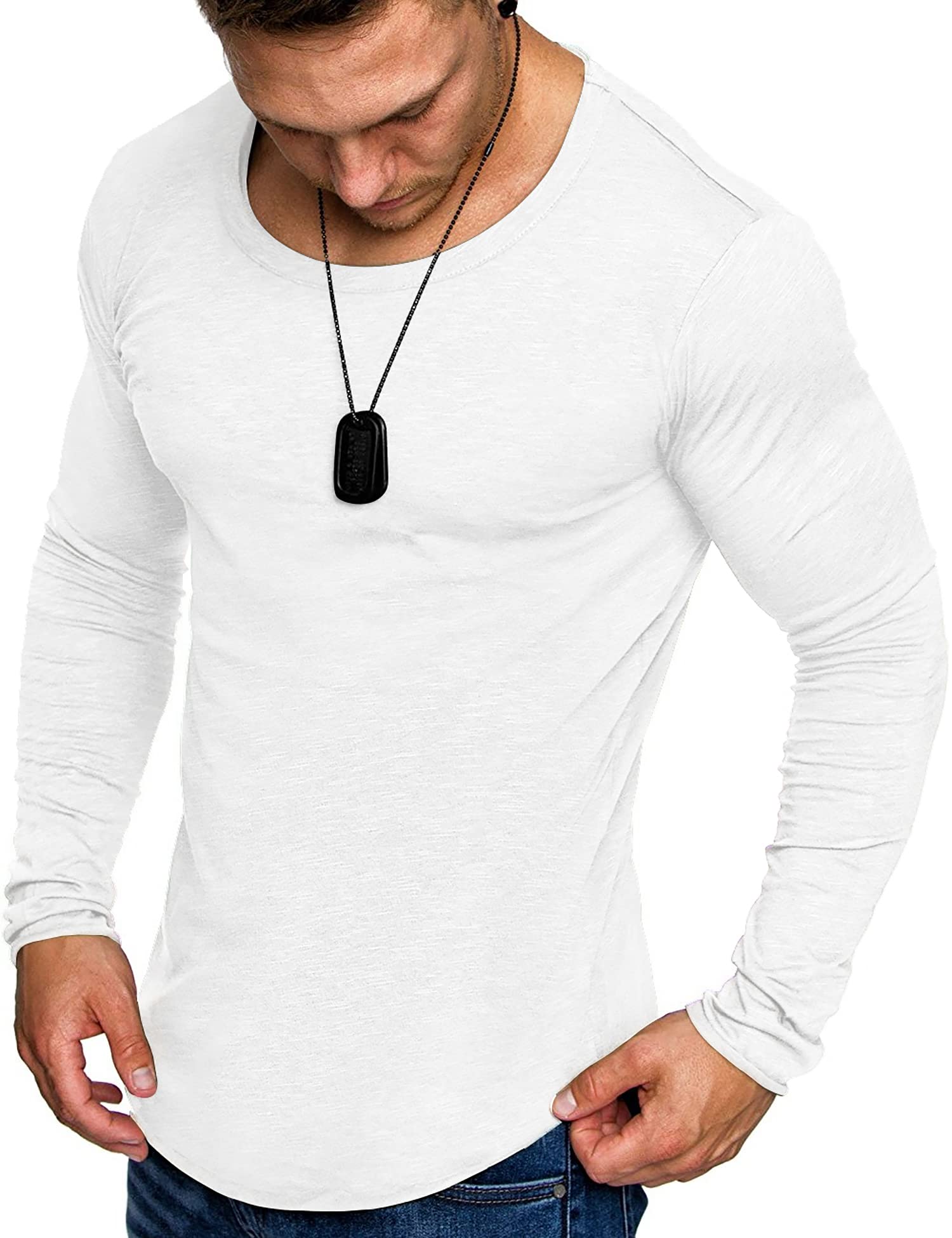 COOFANDY Men 2 Pack Fitted Muscle T Shirt Gym Workout Athletic Long Sleeves Tee Black/White