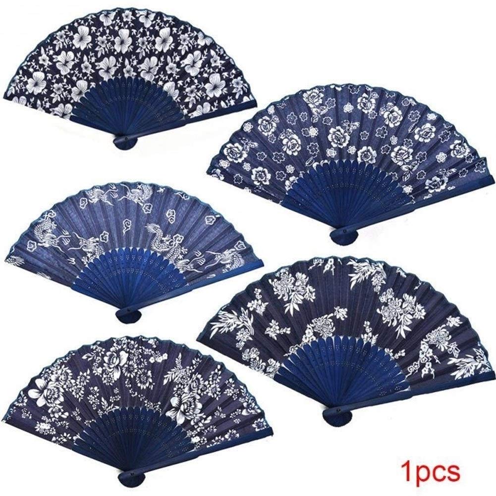 Handmade Folding Fan Folding Fan, Hand-held Fan,Handheld Outdoor Dancing Festival Women Gift Folding Fan Flower Prints Cloth Fan Folding Fan Handheld Fan (Color : A)