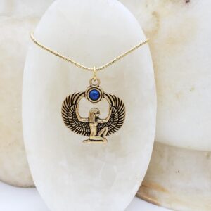 MUSEUM REPRODUCTIONS Egyptian Goddess Isis Pendant Necklace with Lapis - Antique Gold