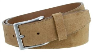 cowboy craft men's suede leather belt genuine full leather casual dress belt 1-3/8" or 1-1/2" wide (style b - taupe, 34)