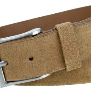 Cowboy Craft Men's Suede Leather Belt Genuine Full Leather Casual Dress Belt 1-3/8" or 1-1/2" Wide (Style B - Taupe, 34)