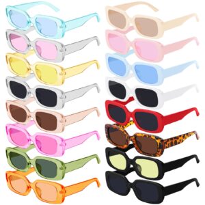 aodaer 16 pair woman small rectangle sunglasses fashionable wide frame sunglasses retro vintage square eyewear for women girls