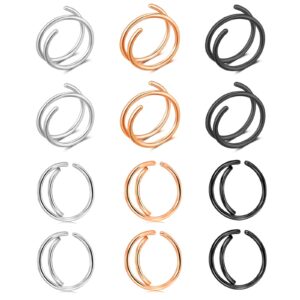 longbeauty 12pcs double nose hoop ring for single piercing nose hoop twist nose ring hoop for women spiral nose hoop for girls nostril piercing jewelry