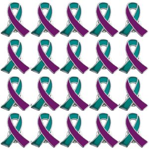 suicide prevention awareness ribbon pin 25pcs purple & teal enamel pins