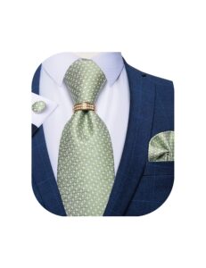 dibangu mens sage green solid color tie set formal light green necktie and pocket square cufflinks tie ring set in gift box