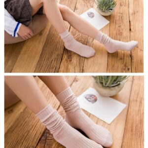 Norther30° Womens Cotton Crew Socks Soft Cotton Casual Solid Color Socks Stretchy Above Ankle Socks for Women Girls 7Pairs