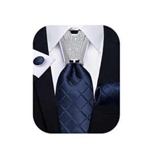 DiBanGu Navy Blue Plaid Ties for Men Silk Jacquard Woven Necktie and Pocket Square Set with Tie Accessories Cufflinks Formal Bussiness