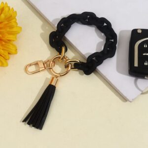 MythDone Chunky Chain Link Wristlet Keychain Acrylic Bangle Key Ring Bracelet Key Chain Cute Boho Modern Car Keychain Holder (Black)